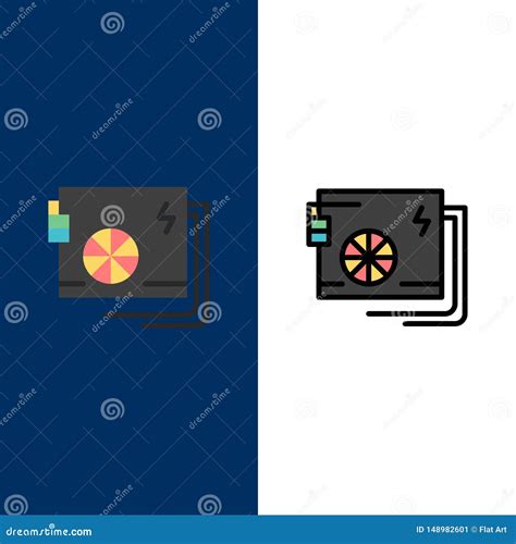 Ac Computer Part Power Supply Icons Flat And Line Filled Icon Set Vector Blue Background