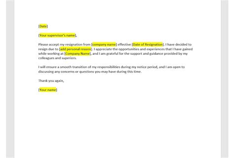 Resignation Letter For Personal Reason Format Sample Example