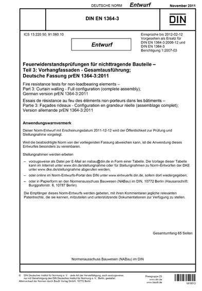 DIN EN 1364-3:2011 DE - Feuerwiderstandsprüfungen für nichttragende ...