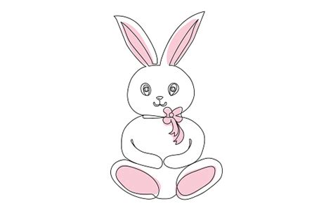귀여운 핑크 장난감 토끼입니다 토끼의 연속 한 선화 부활절 토끼의 간단한 라인 아트 흰색 배경에 고립되어 있습니다 미니멀리스트 스타일 인쇄 인사말 엽서 스크랩북을 위한