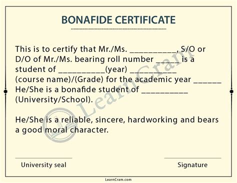Bonafide Certificate Application Process Uses Template Format And