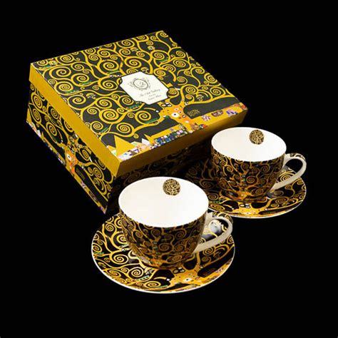 Gustav Klimt Set Of 2 Tea Cups And Saucers The Tree Of Life Black
