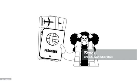 홍수에 휩싸인 여성은 티켓을 교환하는 비자를 소지하고 있습니다 관광 과목 불쌍하고 하얀 선의 장인 정신 트렌디한 스타일 벡터 일러스트레이션 금융에 대한 스톡 벡터 아트 및