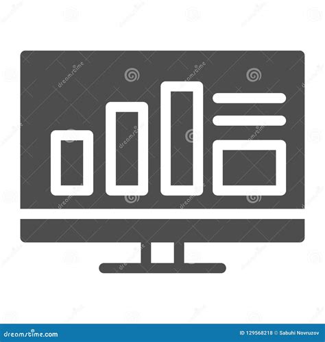 Monitor With Graph Solid Icon Computer With Chart Vector Illustration Isolated On White Stock