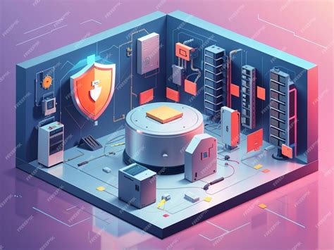 Premium Ai Image Securing Data Isometric Concept Of A Server Room With Data Protection