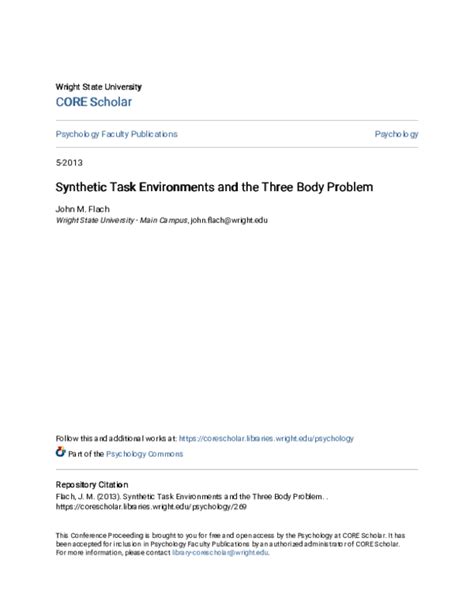 Pdf Synthetic Task Environments And The Three Body Problem