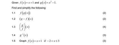 solved given f x x 1 and g x x² 1 find and simplify the