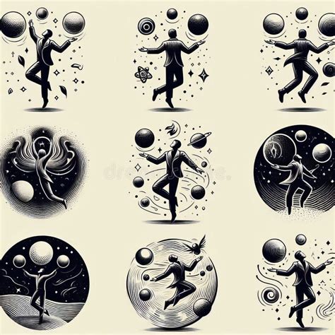 Variants Of Illustrations Man Dancing With Floating Objects Stock Illustration Illustration Of