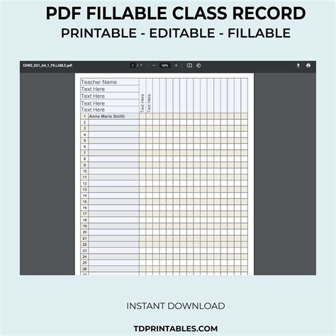 Printable Fillable Class Record Class Gradebook Teacher Gradebook Class Attendance Class