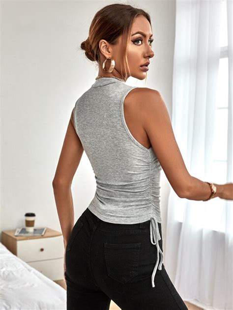 Shein Essnce Mock Neck Knot Side Ruched Tank Top Shein Usa