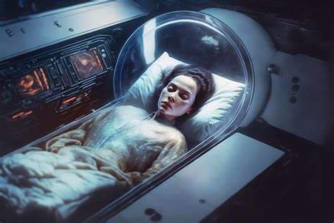 Women Closed Eyes Ai Art Spaceship Sleeping Cryo Chamber Room