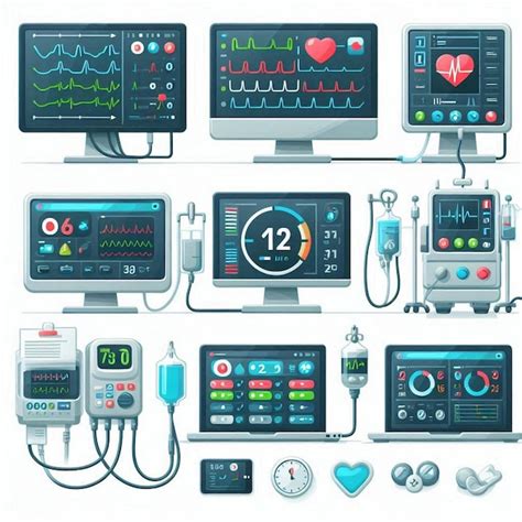 Icu Monitoring System Set Vector Illustration Premium Ai Generated Vector
