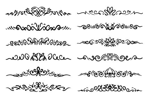 Abstract Calligraphic Linear Vintage Ornamental Text Dividers Set Flourish Paragraph Separators
