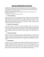 Decision Making Biases And Errors Docx Decision Making Biases And Errors Decision Makers Allow