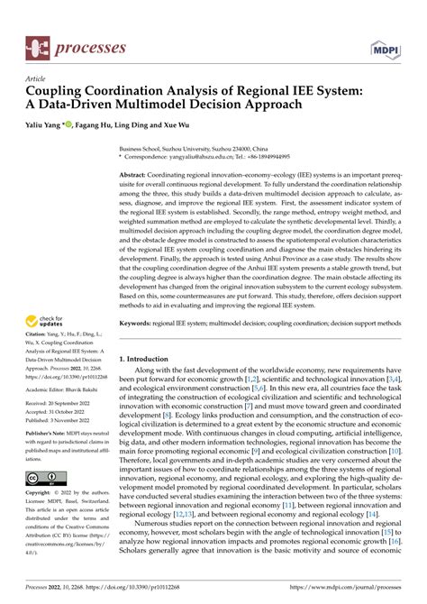 pdf coupling coordination analysis of regional iee system a data