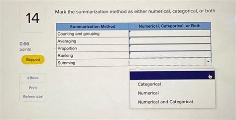 Solved Mark The Summarization Method As Either Numerical Solved Mark The Summarization Method As Either Numerical