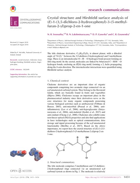 Pdf Crystal Structure And Hirshfeld Surface Analysis Of E 1 35 Dichloro 2 Hydroxyphenyl