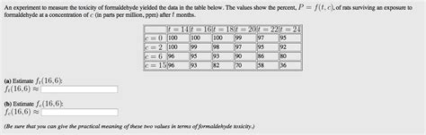 Solved An Experiment To Measure The Toxicity Of Formaldehyde