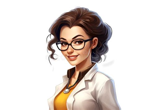 Cartoon Style Avatar Portrait Of A Young Woman In A Lab Coat Stock Illustration Illustration