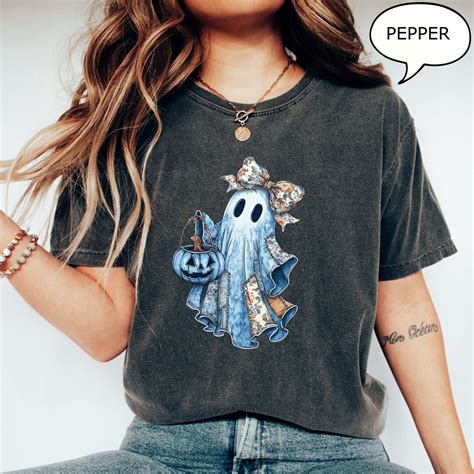 Comfort Colors® Patchwork Spooky Ghost T Shirt Blue Ghost Shirt