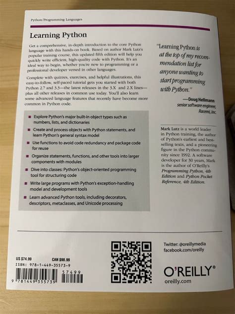 Learning Python Powerful Object Oriented Programming By Mark Lutz 5th Edition 9781449355739 Ebay