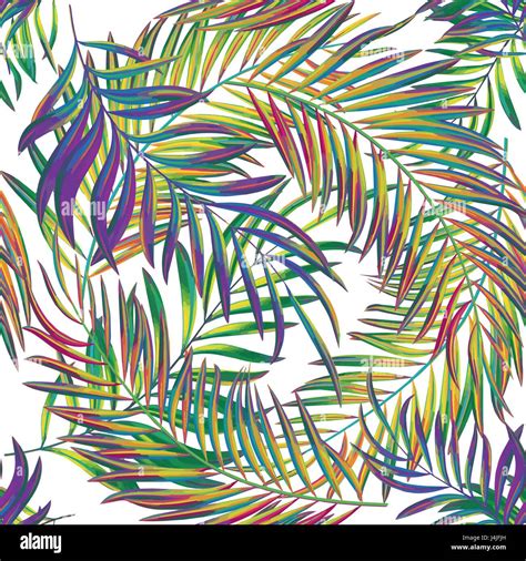 Vector Seamless Pattern With Bright Colorful Palm Leaves Stock Vector