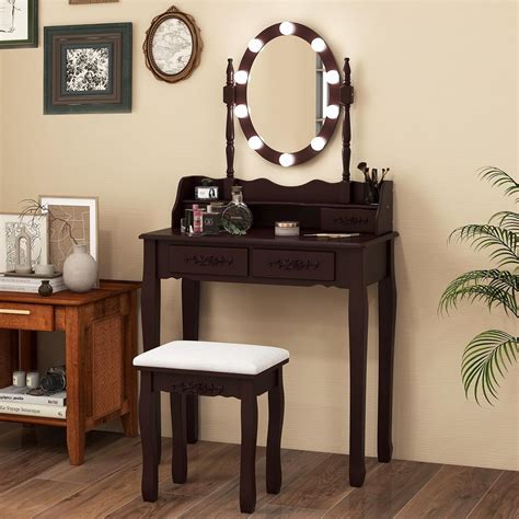Costway Vanity Desk With Lights 2 In 1 Makeup Table With 3