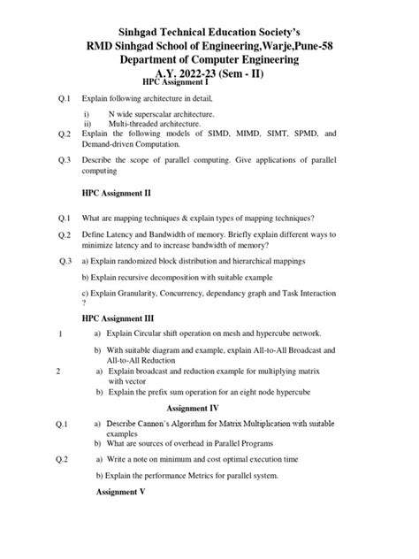 Hpc Assignments Theory Pdf Parallel Computing Supercomputer