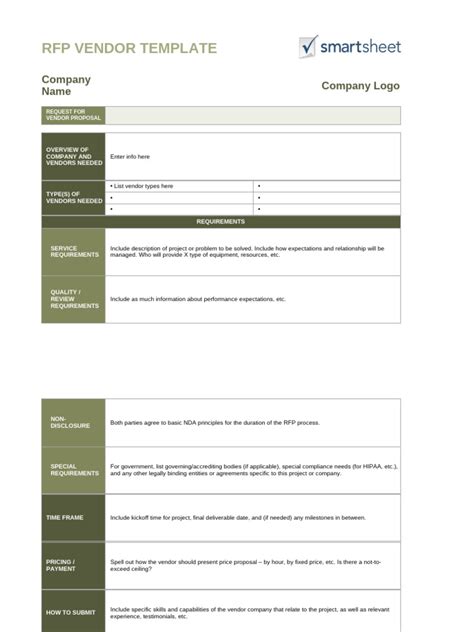 Rfp Template For Vendor Selection Pdf