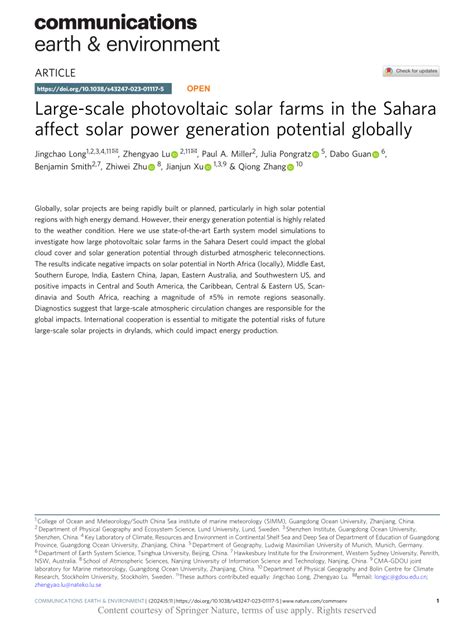 Pdf Large Scale Photovoltaic Solar Farms In The Sahara Affect Solar Power Generation Potential
