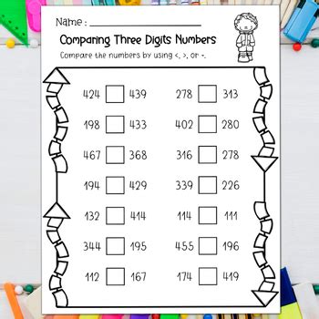 Comparing 3 Digit Numbers Greater Than Less Than Worksheets TPT