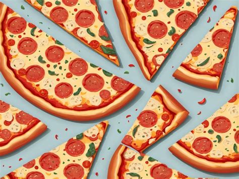 Premium Photo A Group Of Slices Of Pepperoni Pizza On A Blue Background