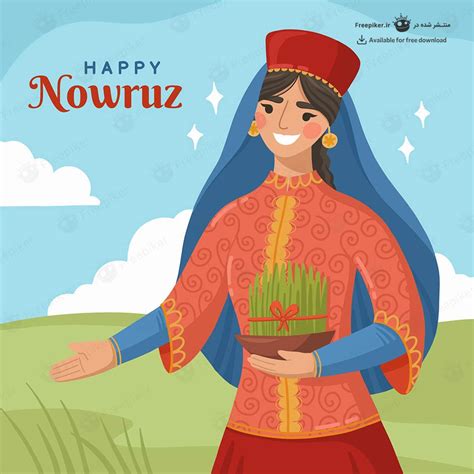 دانلود رایگان وکتور دختر ایرانی با سبزه در عید نوروز فریپیکر