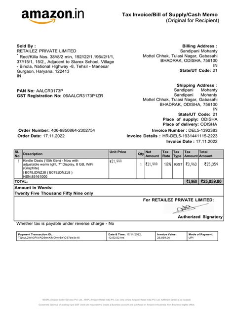 Kindle Invoice Amazon Pdf Pdf Invoice Payments
