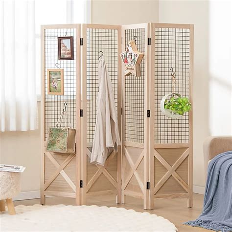 Costway 4 Panel Gridwall Display Stand Folding Privacy Screen Decorative Wood Room Divider