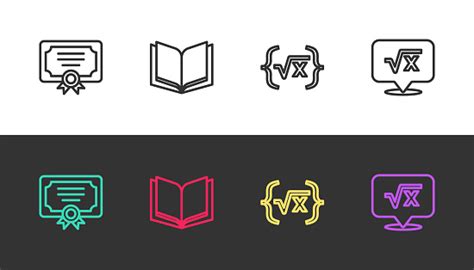 세트 라인 인증서 템플릿 오픈 북 X 글리프의 제곱근 및 흑백 벡터 0명에 대한 스톡 벡터 아트 및 기타 이미지 0명 검은