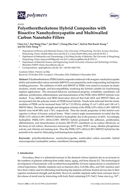 Pdf Polyetheretherketone Hybrid Composites With Bioactive Nanohydroxyapatite And Multiwalled
