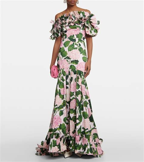 Oscar De La Renta Floral Ruffled Gown Oscar De La Renta