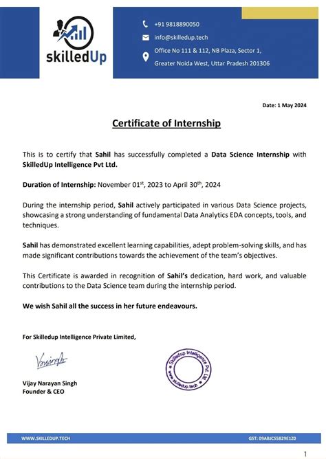 Sahil Kapoor On Linkedin Successfully Completed A Data Science Internship With Skilledup