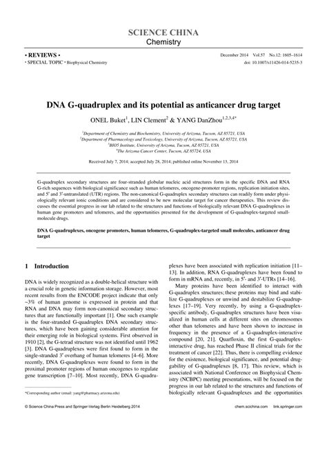 Pdf Dna G Quadruplex And Its Potential As Anticancer Drug Target