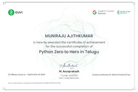 Guvi Certificate Muniraju Ajithkumar Mak