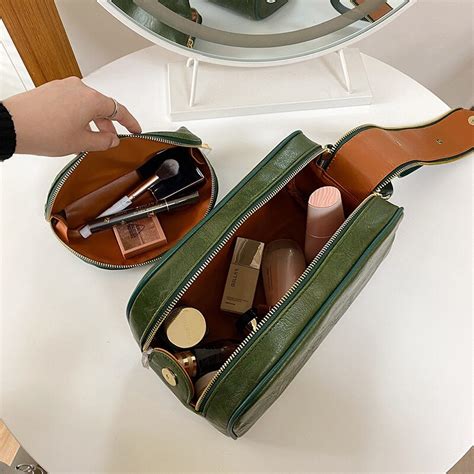 Badu Bg Висококачествени дамски козметични чанти Калъфи за пътуване Преносима кожена чанта с