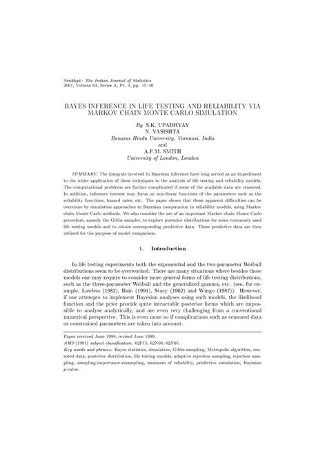 pdf bayes inference in life testing and reliability via markov chain monte carlo simulation