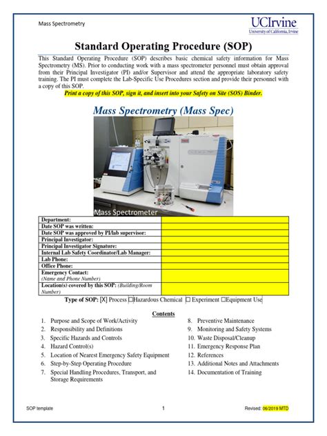 Mass Spec Sop Pdf Mass Spectrometry Physical Sciences