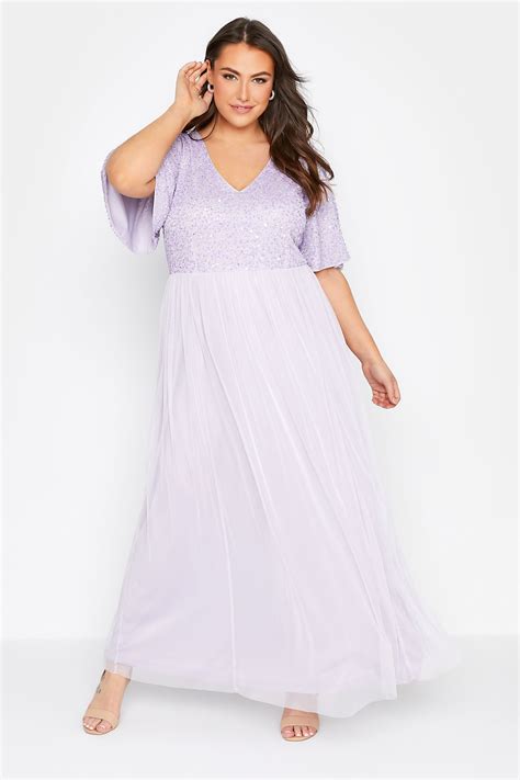 Luxe Plus Size Lilac Purple Sequin Hand Embellished Maxi Dress Yours