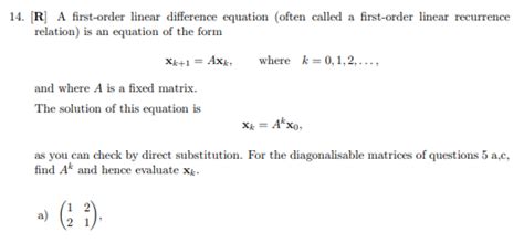 Solved R ﻿a First Order Linear Difference Equation Often