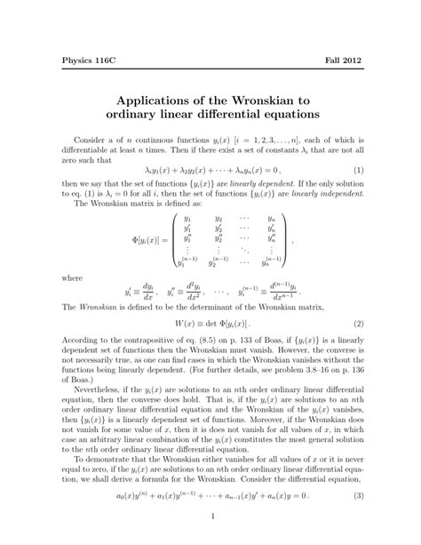 Wronskian Applications In Differential Equations