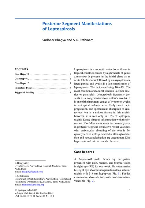 Pdf Posterior Segment Manifestations Of Leptospirosis