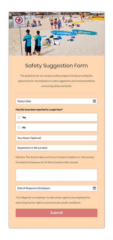 Safety Suggestion Form Public Departments And Offices Formget