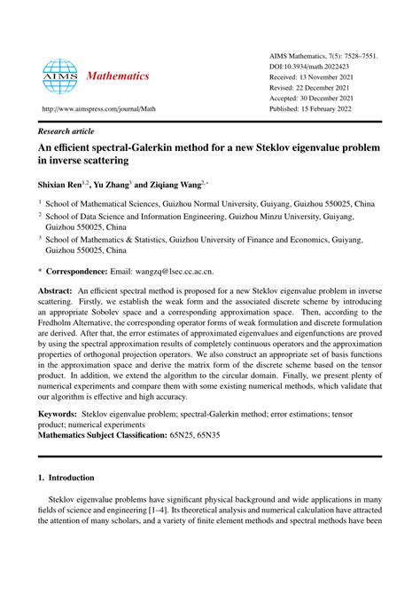 Pdf An Efficient Spectral Galerkin Method For A New Steklov